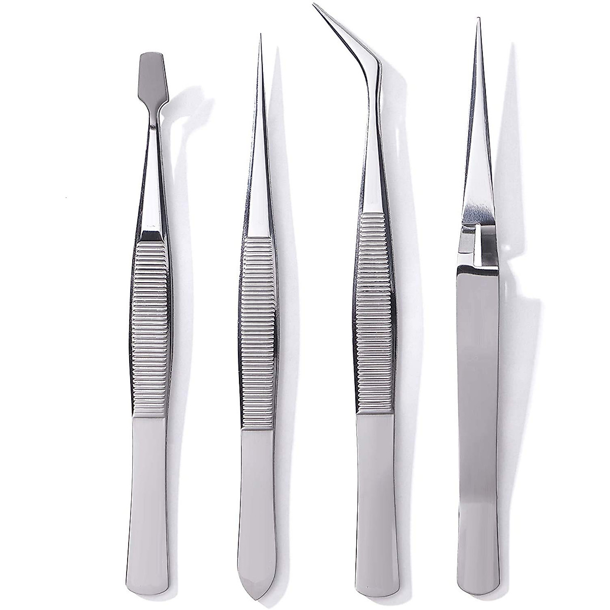 Edward Harden 4 Piece Stainless Steel Precision Tweezers Set - Tweezers for Jewelry, Cosmetic, Medical, Electronics - Anti Magnetic/Acid Resistant - Slant Tip, Point Tip, Round, Reverse Action