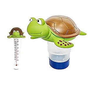 Chlorine Floater, Turtle Collapsible Floating Pool Dispenser Set，Fits 3" Chlorine Tablets，Release Adjustable for Indoor & Outdoor Swimming Pool Hot Tub SPA(2 Pack)