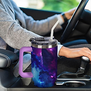 The Wolf in A Galaxy 40 Oz Tumbler Insulated Stainless Steel Water Bottle Travel Mug Car Cup with Handle And Straw
