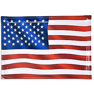 4th of July Plates Serving Trays 10 Disposable Patriotic American Flag Large 10.75" X 15.75" Heavy Duty Rectangle Paper Cardboard Tray Platter Cupcake Display Party Memorial Day Tableware Supplies