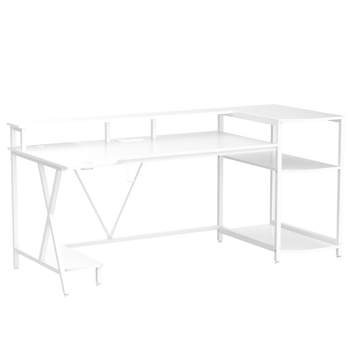 SEDETA White Gaming Desk 70.8'' with LED Lights and Storage Shelves, Computer Desk with Monitor Stand, Power Outlets and Cup Holder, Large PC Gamer Desk, Gaming Table for Bedroom, Living Room