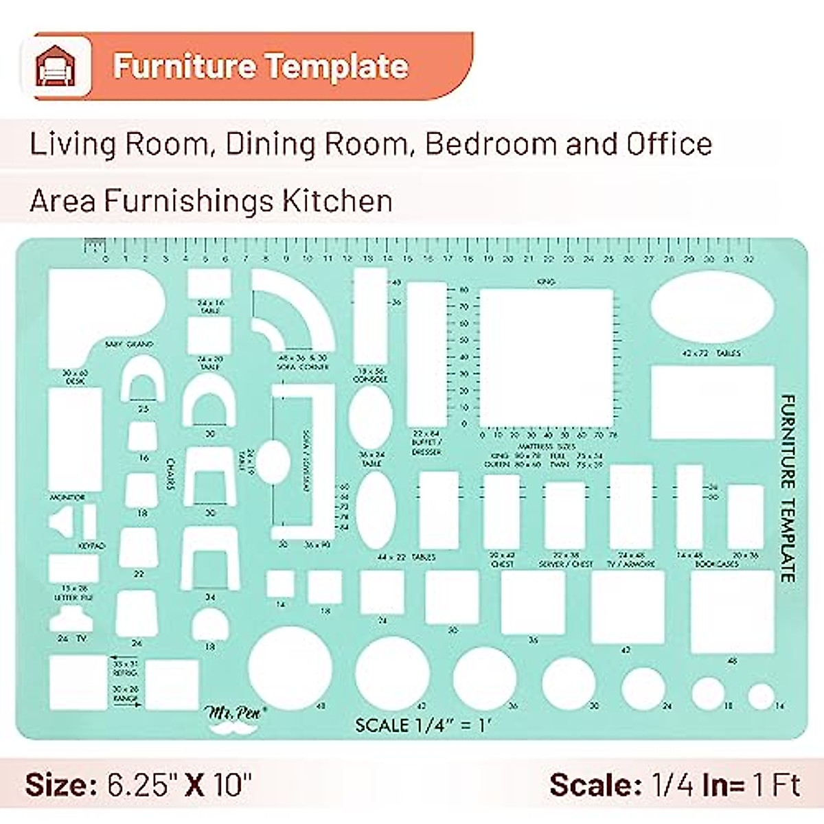 Mr. Pen- House Plan, 3 Pack, Green, Interior Design and Furniture Templates, Drafting Tools and Ruler Shapes for Architecture, Drafting Tools, Architecture Supplies, Drafting Templates