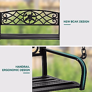 YITAHOME Heavy Duty Metal Hanging Porch Swing Chair Outdoor Swing Steel Patio Bench Lounge Capacity 660lb for Garden, Balcony, Living Room, Black Rose