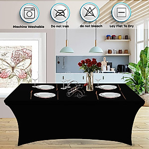 Heochy 2 Pack 6FT Table Cloth for Rectangle Table - Black Tablecloths Rectangular Fitted Stretch Spandex Table Covers 6 ft for Birthday, Cocktail, Wedding, Banquet Christmas Holiday Tablecloth