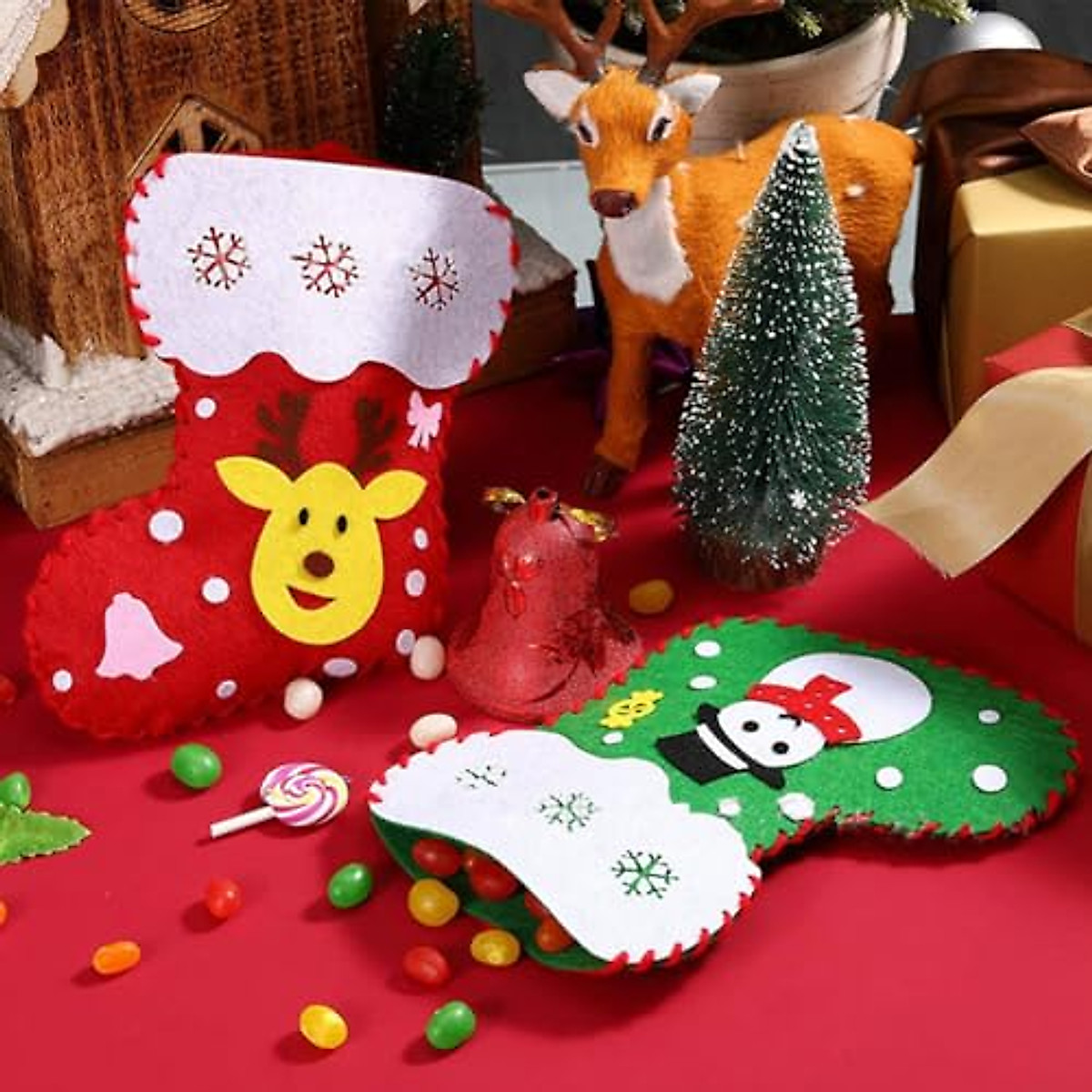 TOYANDONA 20pcs Christmas Felt DIY Stockings Crafts Create Your Own Santa Snowman Reindeer Christmas Decoration Ornaments Christmas Stocking Sewing Kits for Xmas Holiday Party