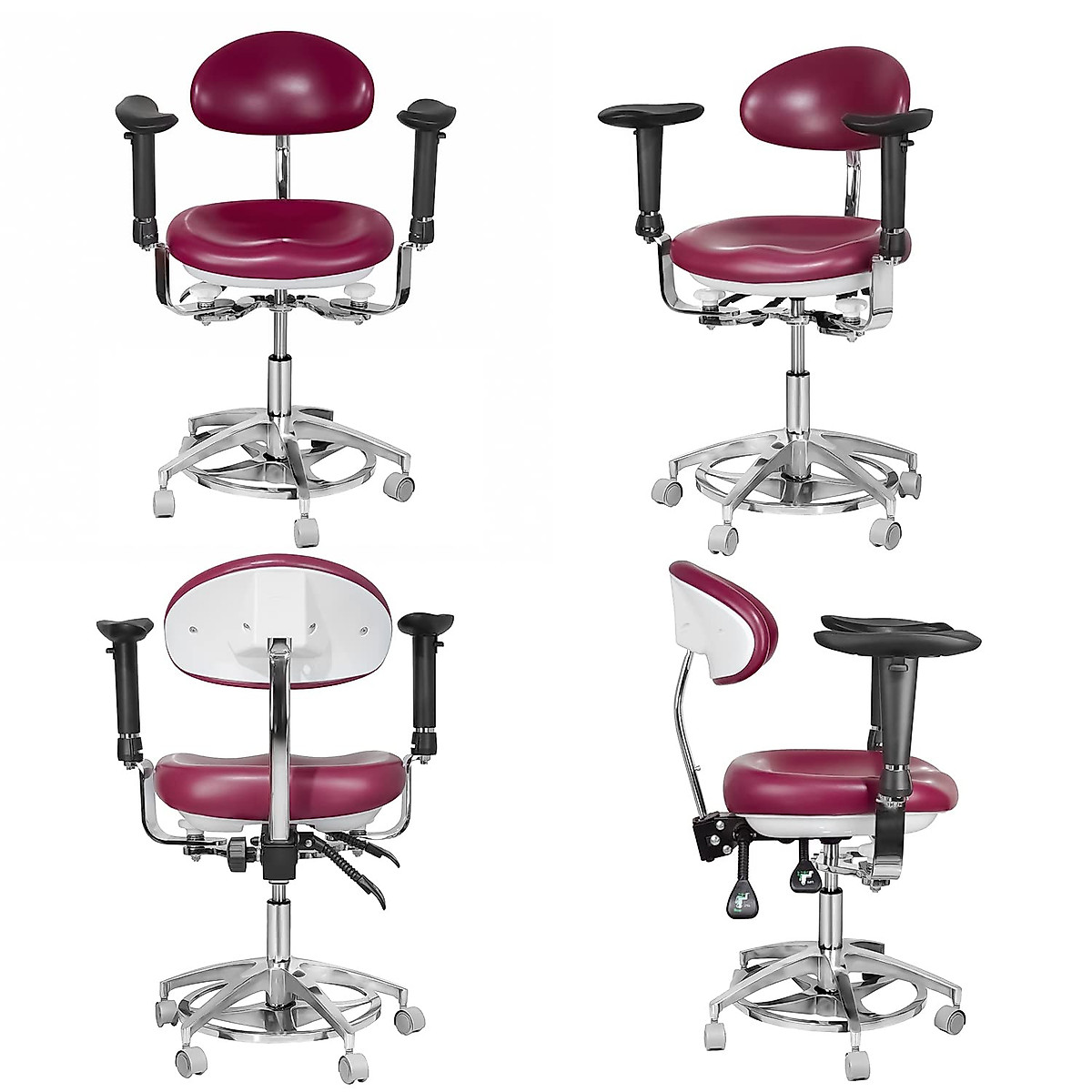 NSKI 360° Swivel Mobile Chair Dental Dynamic Seat Doctor's Stool with Armrest Foot Control PU Leather