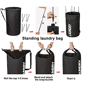 WOWLIVE Extra Large Foldable Laundry Bag Durable Laundry Basket Collapsible Laundry Hamper Backpack Dirty Clothes Hamper Standing Waterproof Hampers for Laundry Dorm Room (Black)