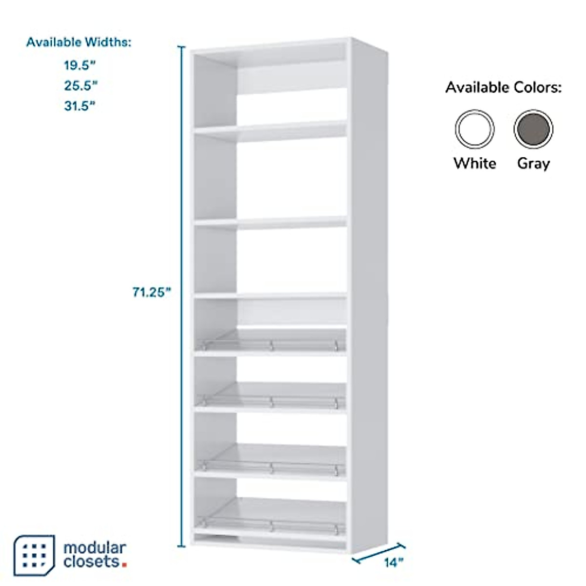 Modular Closets Half Shoe Rack Shelf Tower Closet Kit (31.5" Wide, White)