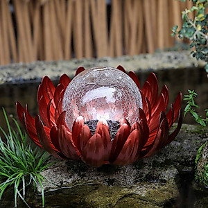Joyathome Chrysanthemum Solar Light Decoration, Metal Flower Waterproof Garden Warm White LED Light Cracked Glass Ball for Patio Lawn Walkway Tabletop