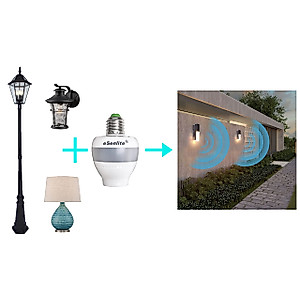 eSenlite Motion Sensor Light Socket, Radar Motion Screw LED CFL Incandescent Bulb Adapter, Dusk to Dawn Dimmable Control, Outdoor Indoor Garage Light, for Basement (1)