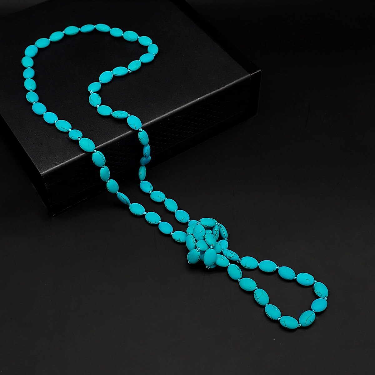 Jane Stone Funky Oval Shape Necklace Turquoise Double Strand Layers Cluster Necklace Pendant Bib Jewelry (Turquoise)