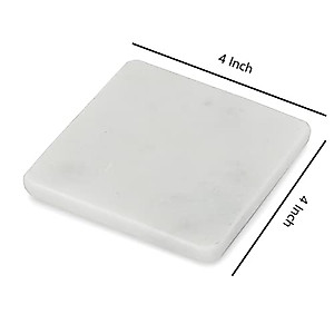 Queenza Marble Coasters with Holder, Set of 4 Gold Coasters for Drinks , 4 Inch Modern Coasters for Coffee Table - Natural White Coasters with Padded Bottom