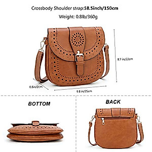 forestfish Ladie's PU Leather Vintage Hollow Bag Crossbdy Bag Shoulder Bag (Brown)