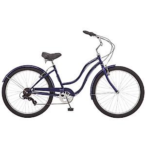 Schwinn Mikko Adult Beach Cruiser Bike, Featuring 17-Inch/Medium Steel Step-Over Frames, 7-Speed Drivetrains, Navy