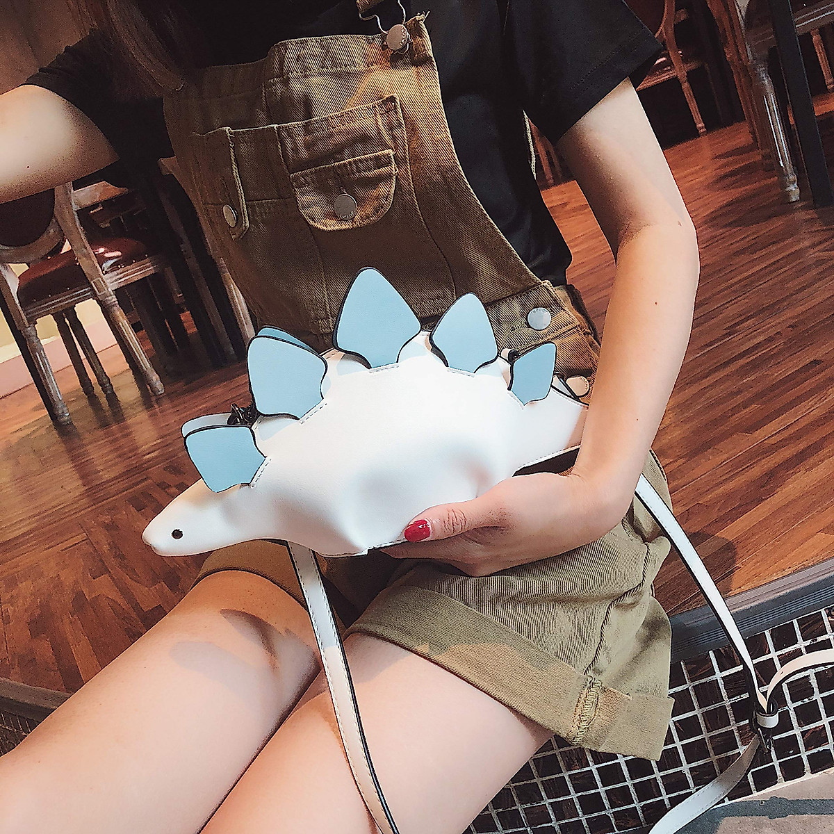 Ondeam Dinosaur Shoulder Purses,PU Stegosaurus CrossBody Bag for Girl Women(White)