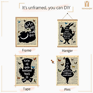 Alice in Wonderland Wall Art Decor - Cheshire Cat Mad Hatter White Rabbit - Alice Inspirational Saying Quote Poster Print - Motivational Wall Art for Alice Fans - Affirmation Gift for Women Teen Girl