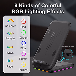 Wireless Charging Stand for Samsung, 15W Fast Wireless Charger Compatible for Samsung Z Flip 5/4/3/Z Fold 5/4/3, RGB Charger for Samsung Galaxy S23 Ultra/S22/S21+/S20/S10/Note 20, Black(No AC Adapter)