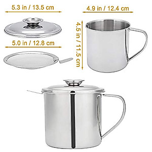 Bacon Grease Container Kitchen Cooking Oil Container Grease Container with Strainer Filter - Heat Resistant (1.25 Quart | 5 Cups)