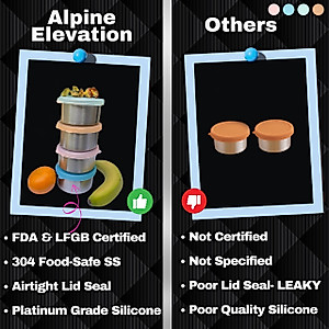 Alpine Elevation 4x7.4oz Stainless Steel Snack Containers with 4 Lids - 8pcs | Metal Food Storage Containers | Dip and Condiment Containers | Stainless Steel Mini Containers