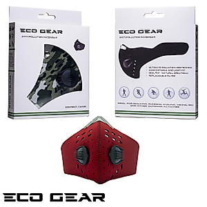 ECO-GEAR Anti Pollution Face Mask with Military Grade Activated Carbon Protection | Anti Smoke, Exhaust Gas, Dust, Pollen | Running, Walking, Cycling and other Outdoor Activities (Pure Red)