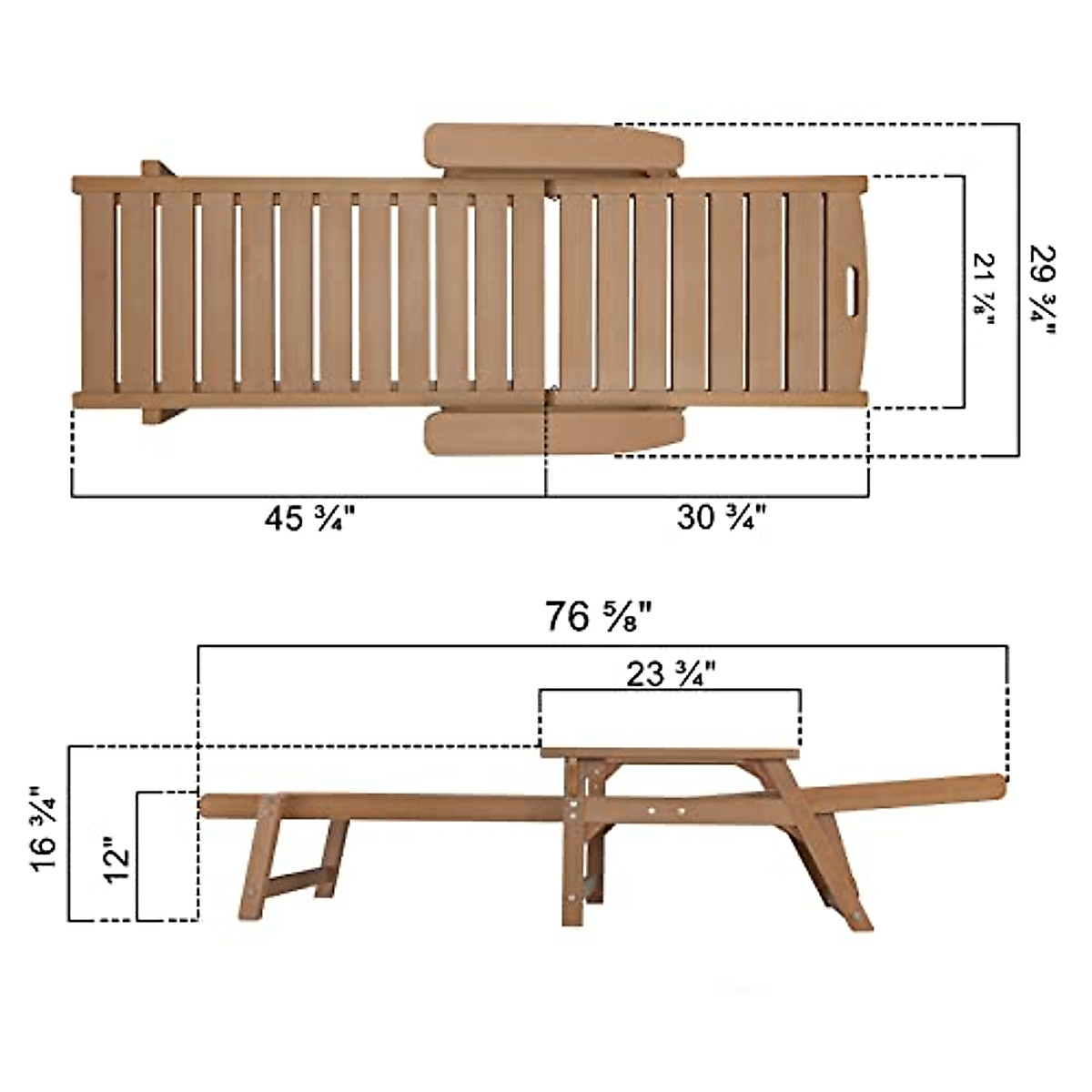 Psilvam Chaise Lounges Set of 2, Lounge Chairs with Adjustable Backrest, Supports Up to 350 lbs, All Weather Recliner Poly Lumber Lounges Bed for Poolside, Porch, Patio(Light Brown) (2)