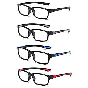 JOON-joon Reading Glasses Men 4 Pairs Ultra Light TR90 Sports Style Blue Light Blocking Readers+3.0