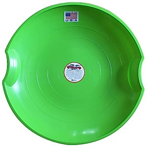 Flexible Flyer Flying Saucer 26 Inch Round Plastic Sled Snow Toy, 1 Person Winter Sled with Hand Grips for Kids and Adults, Ages 4 Years and Up, Green