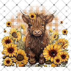 Highland Cow Sunflower Plaid Tumbler Sublimation Wrap - Ready to Press Transfer - Cows, 20 oz Straight Tumbler, Tumbler Transfer, Farm