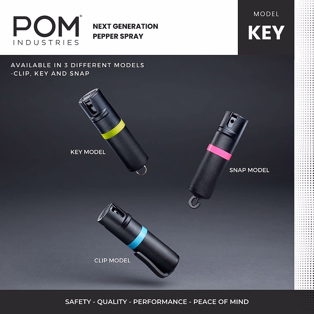 POM Pepper Spray Black Flip Top Keychain - Maximum Strength OC Spray Self Defense - Tactical Compact & Safe Design - Quick Key Release - 25 Bursts & 10 ft Range - Accurate Stream Pattern