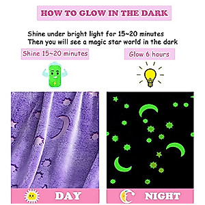 AUIVTY Glow in The Dark Blanket for Girls Birthday Purple Pink Moon Star Soft Throw Blanket for Kids Toddler Teen Girls Women (Purple, 40x60 inch, Moon Star)