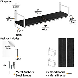 Wallniture Toledo 24" Floating Shelves for Living Room Decor Wall Shelves for Bedroom, Bathroom Organizer & Kitchen Organization Black Bookshelf Set of 2 Wood