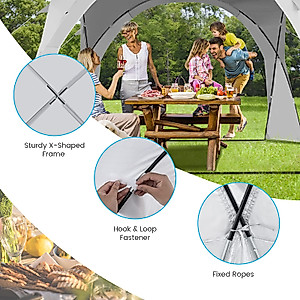 Tangkula 11x11 Ft Beach Canopy, Portable Beach Shelter with Carry Bag, Easy Set-up Instant Sunshade Tent with Fiberglass Rods, 6-8 People UPF50+ Large Sun Shelter for Camping