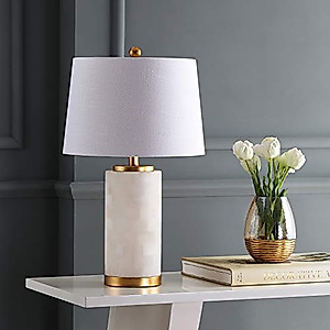 JONATHAN Y JYL6203A Eliza 25.5" Alabaster LED Table Lamp Coastal Contemporary Bedside Desk Nightstand Lamp for Bedroom Living Room Office College Bookcase LED Bulb Included, White/Gold Leaf