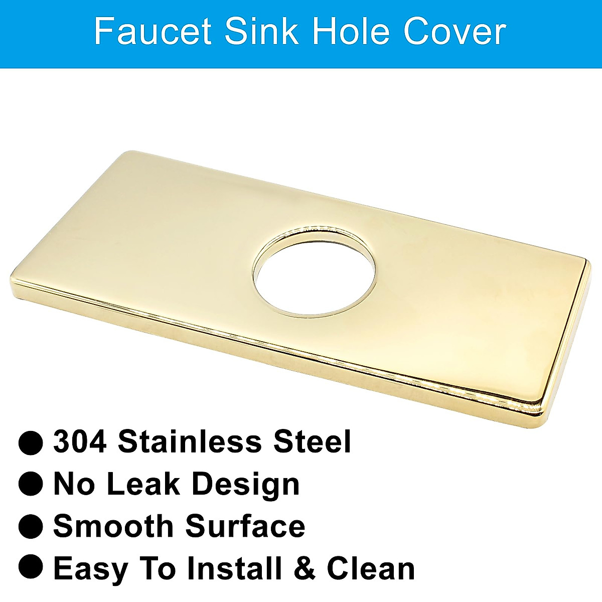 Biaungdo 6" Hole Cover Deck Plate, Gold Escutcheon Plate Stainless Steel Bathroom Faucet Plate Rectangle Faucet Cover Plate for 1 or 3 Hole Bathroom Vanity Sink Faucet