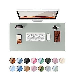 YSAGi Leather Desk Pad Protector, Office Desk Mat, Large Mouse Pad, Non-Slip PU Leather Desk Blotter, Laptop Desk Pad, Waterproof Desk Writing Pad for Office and Home (23.6" x 13.8", Grayish Green)