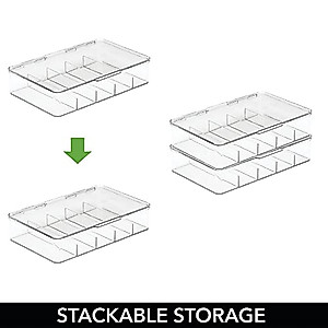 mDesign Plastic Divided First Aid Storage Box Kit with Hinge Lid for Bathroom, Cabinet, Closet - Organize Medicine, Ointments, Adhesive Bandages - 5 Sections, Ligne Collection, Clear