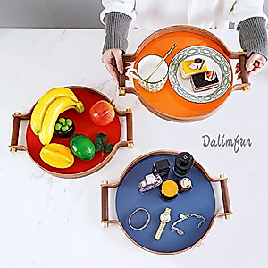 DalimFun Reversible Glass Serving Tray with Wooden Handles for Coffee Table, Vanity, Jewerly, Perfume and Make up Decorative Tray, Orange