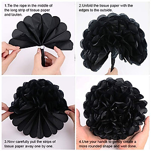 Black and Gold Party Decorations Happy Birthday Confetti Balloons with Banner,Star Heart Foil Balloons,Paper Pompoms for18th 20th 30th 40th 50th 60th 70th Birthday Decorat (Black and Gold)