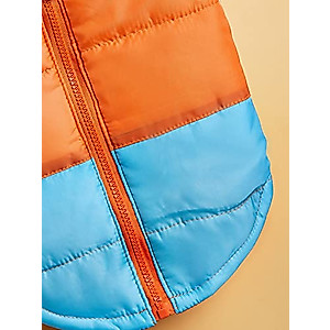 QWINEE Colorblock Zipper Back Dog Warm Jacket Coat Dog Winter Vest Clothes for Puppy Kitten Cat Small Dogs Orange and Blue L