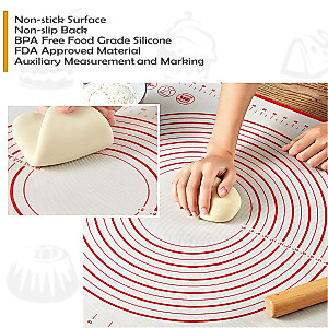 Pastry Mat for Rolling Dough, WeGuard 24"x20" Silicone Pastry Kneading Mat Board with Measurements Marking BPA Free Food Grade Non-stick Non-slip Rolling Dough Baking Mat