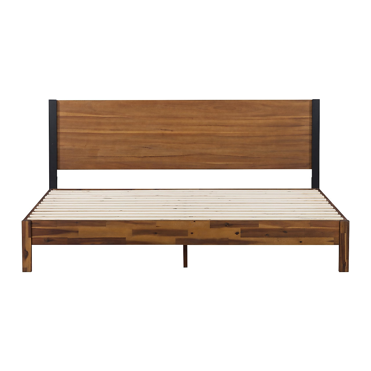 Little Leaf & Co. Liam Platform Bed Frame - HomeScape Collection, No Box Spring Required, Sustainable Pine Wood, Industrial Iron, Easy Assembly, Optimal Airflow, Low-Profile & Durable (Queen)