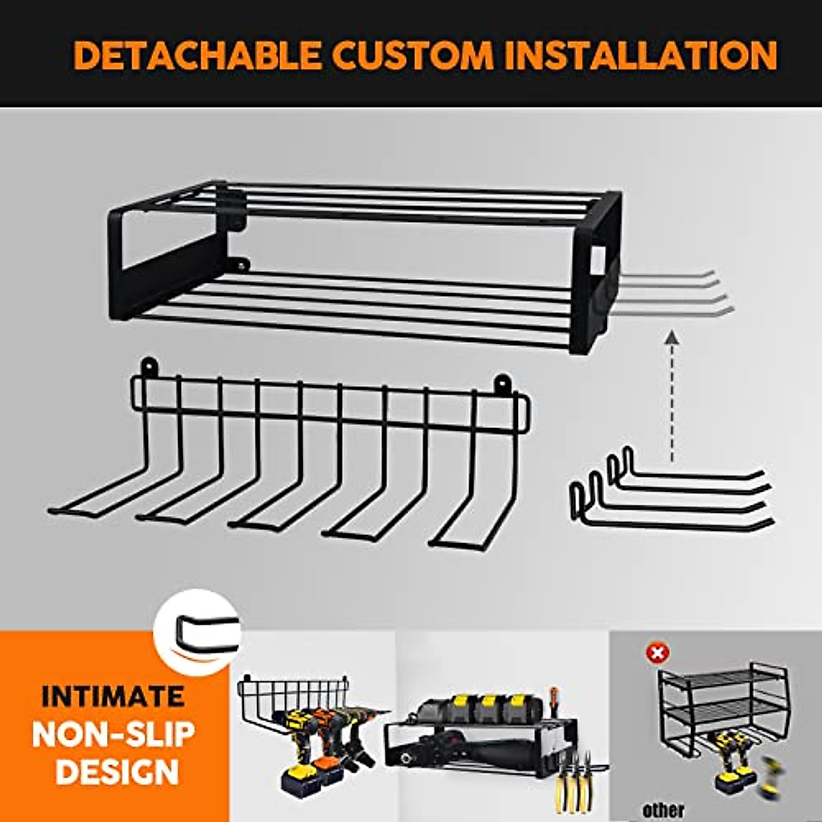 HONRISE Power Tool Storage Rack Wall Mounted Storage Rack Garage Tool Storage Box Cordless Drill Storage Rack Heavy Duty Tool Rack Detachable Design Suitable for Garage Warehouse and Studio