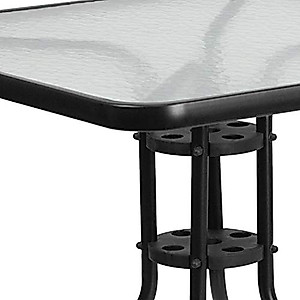 Flash Furniture 31.5'' Square Tempered Glass Metal Table, Clear/Black