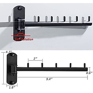 Clothes Hanger Rack Swing Arm, Floding Wall Mounted Clothes Hanger Rack for Laundry Room, Space Saving Clothes Hooks Holder for Drying Rack, Stainless Steel Hanging Hook Valet Hook Rod 2 Pack (Black)
