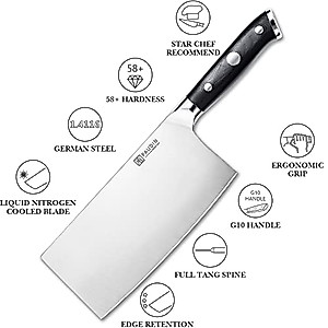 PAUDIN Cleaver Knife - 7 inch Meat Cleaver, High Carbon German Steel Heavy Duty Chinese Chef Knife with G10 Handle, Full Tang Butcher Knife