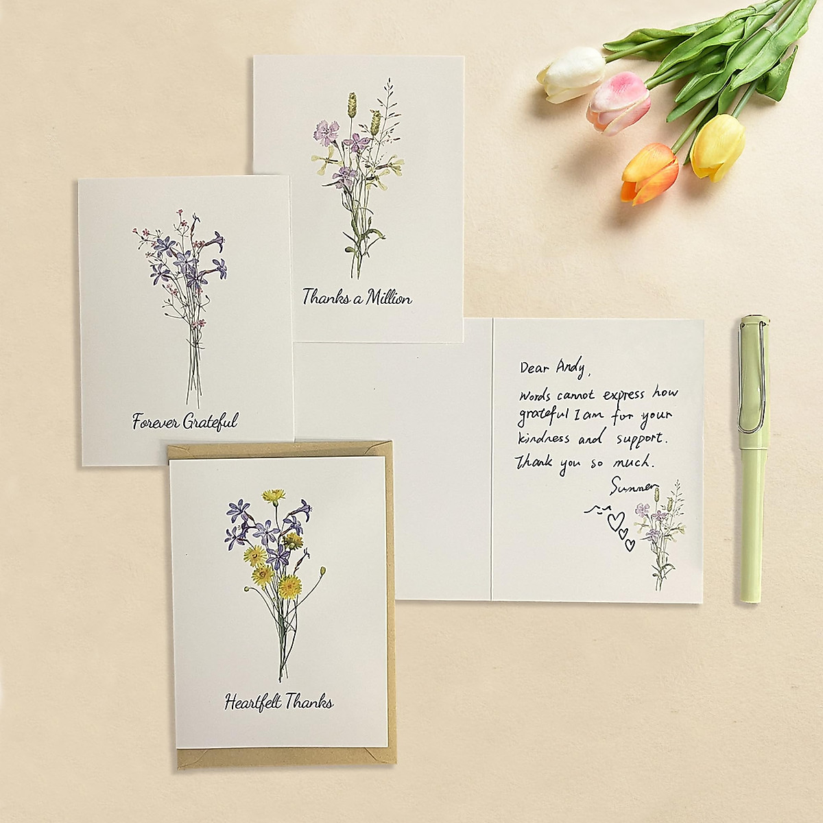 doradubo 24 Pack Thank You Cards with Envelopes Floral Thank You Cards Bulk for Wedding/Bridal & Baby Shower/Business/Graduation