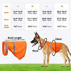 Dog Jacket High Visibility Safety Reflective Dog Vest for Small Medium Large Dogs (Large, Orange)