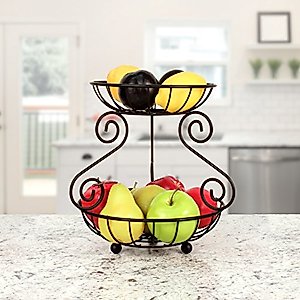 Spectrum Diversified Scroll 2-Tier Server for Serving Displaying and Storing Fruit Vegetables Produce and More, Black
