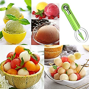 Esmartlife Melon Baller Scoop Set, Professional 4 In 1 Stainless Steel Fruit Carving Tools Knife Kit,Fruit Scooper Double Sided Melon Baller for Watermelon Ice Cream（Green)