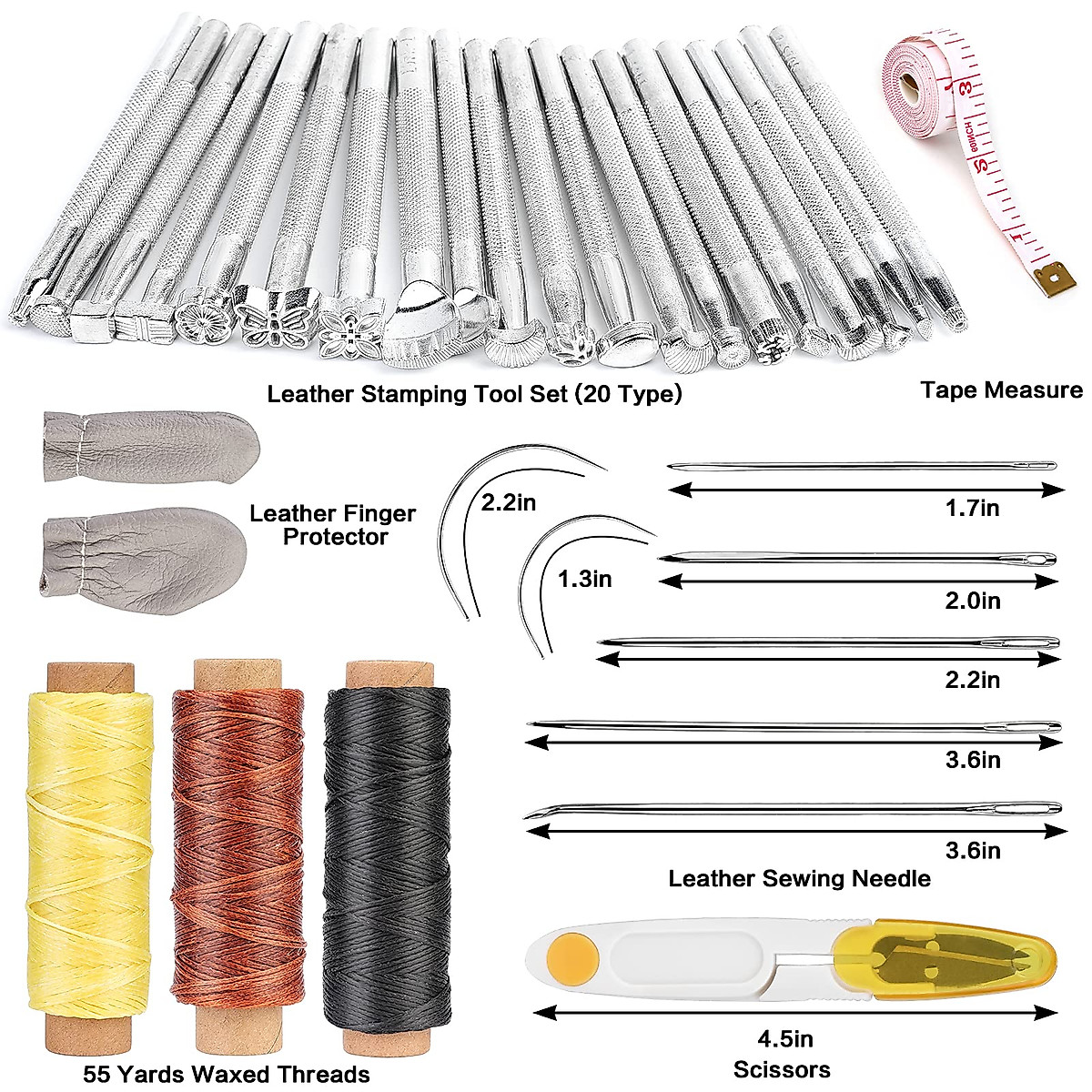 BAGERLA 50 Pieces Leather Working Tools and Supplies with Leather Tool Box Prong Punch Edge Beveler Wax Ropes Needles Perfect for Stitching Punching Cutting Sewing Leather Craft Making
